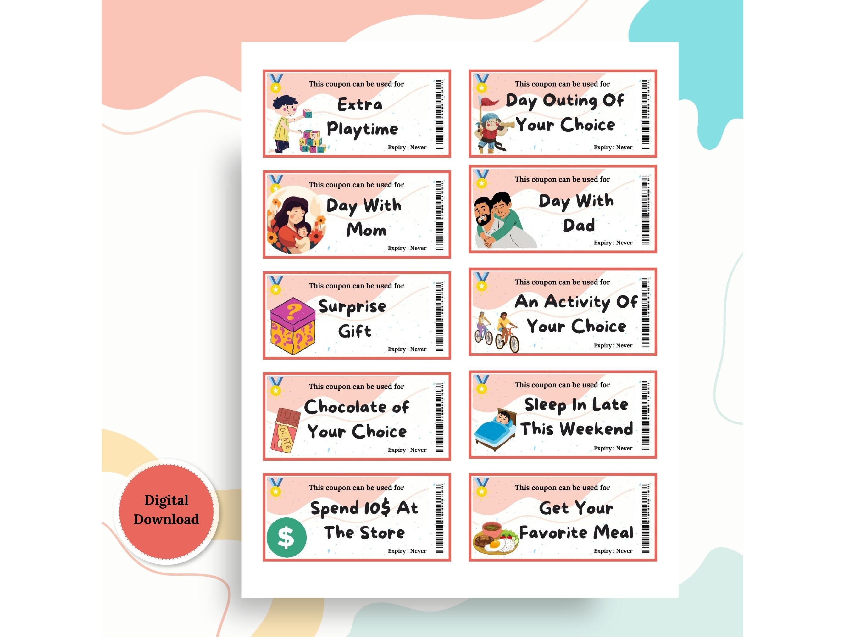 Printable Kids Reward Coupons Fun Behavior Incentive Charts for ...