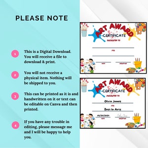 Printable Art Award Certificate Artist Award Certificate Digital ...