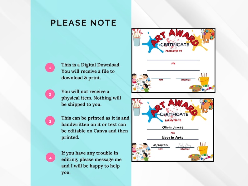 Art Award, Printable Art Award, Digital Download for Art Competitions ...