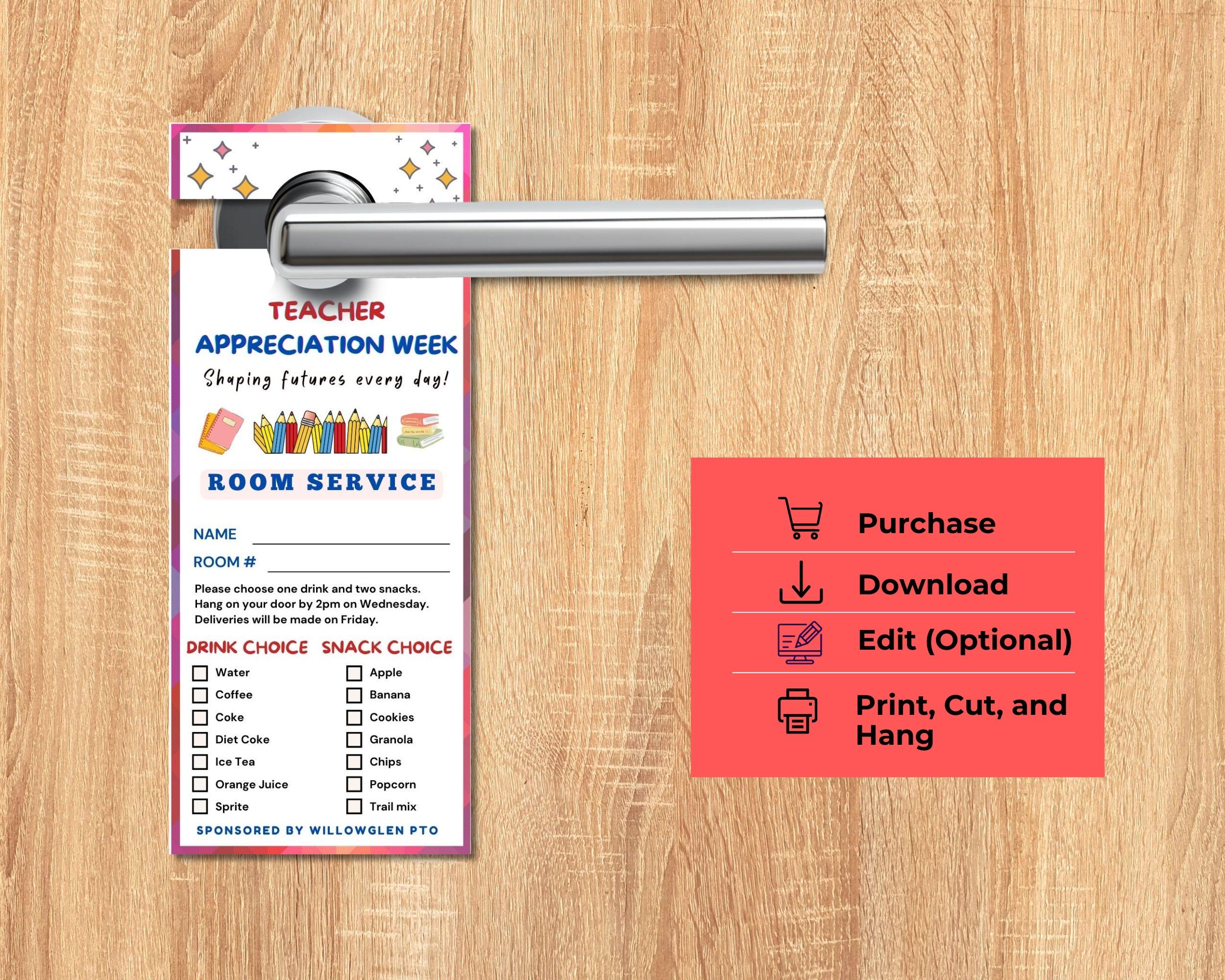 Teacher Appreciation Door Hanger Room Service Door Hanger Editable ...