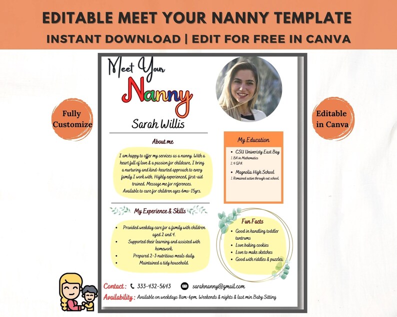 Meet Your Nanny, Nanny Template, Nanny Profile Professional Flyer ...