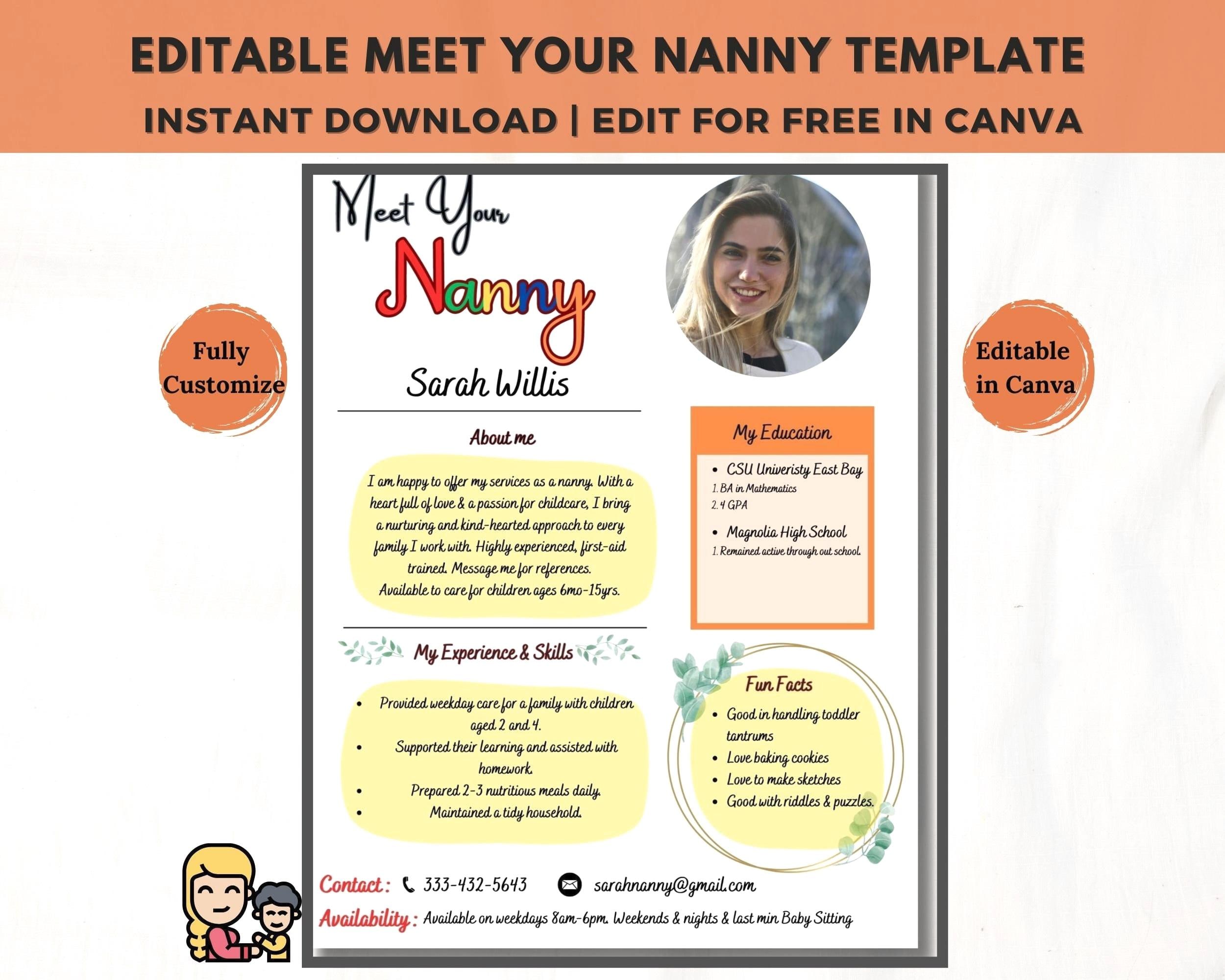 Meet Your Nanny, Nanny Template, Nanny Profile Professional Flyer ...