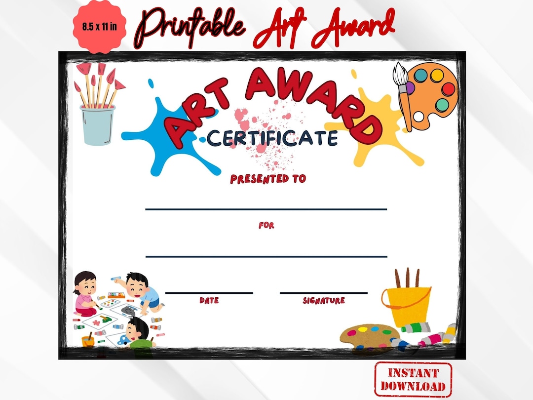 Printable Art Award Certificate Artist Award Certificate Digital ...