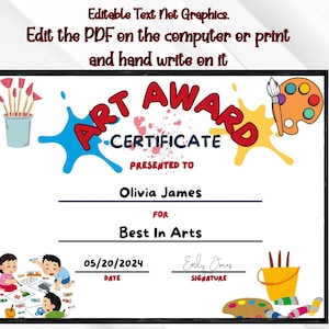 Printable Art Award Certificate Artist Award Certificate Digital ...