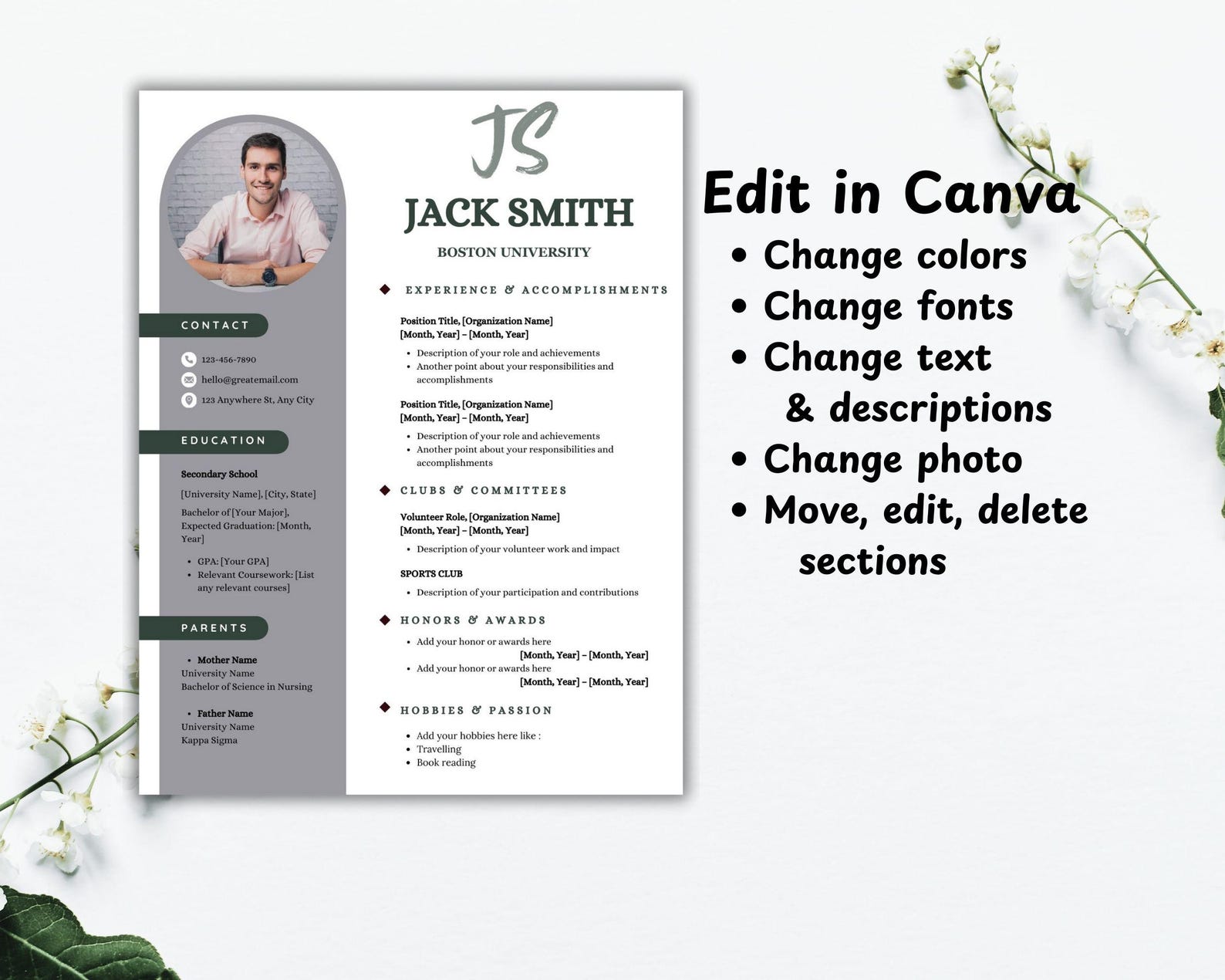 Fraternity Resume Template Canva Fraternity Rush Resume Fraternity ...