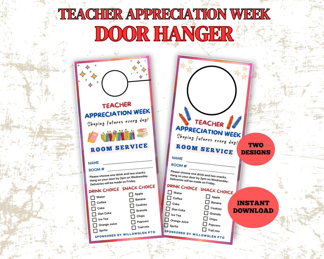 Teacher Appreciation Door Hanger Room Service Door Hanger Editable ...