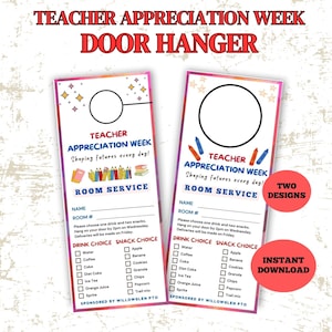 Teacher Appreciation Door Hanger, Room Service Door Hanger, Editable ...