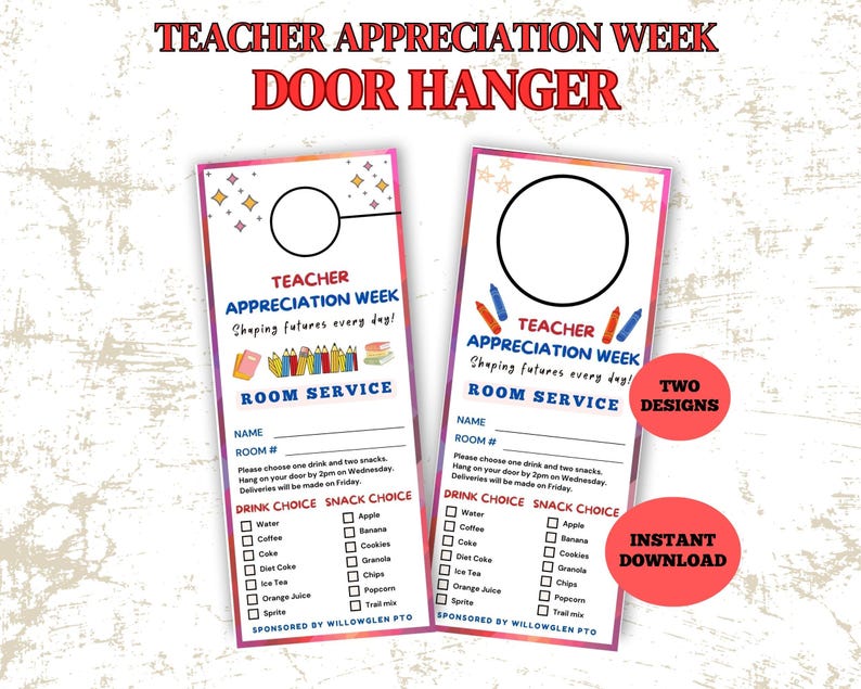 Teacher Appreciation Door Hanger Room Service Door Hanger Editable ...