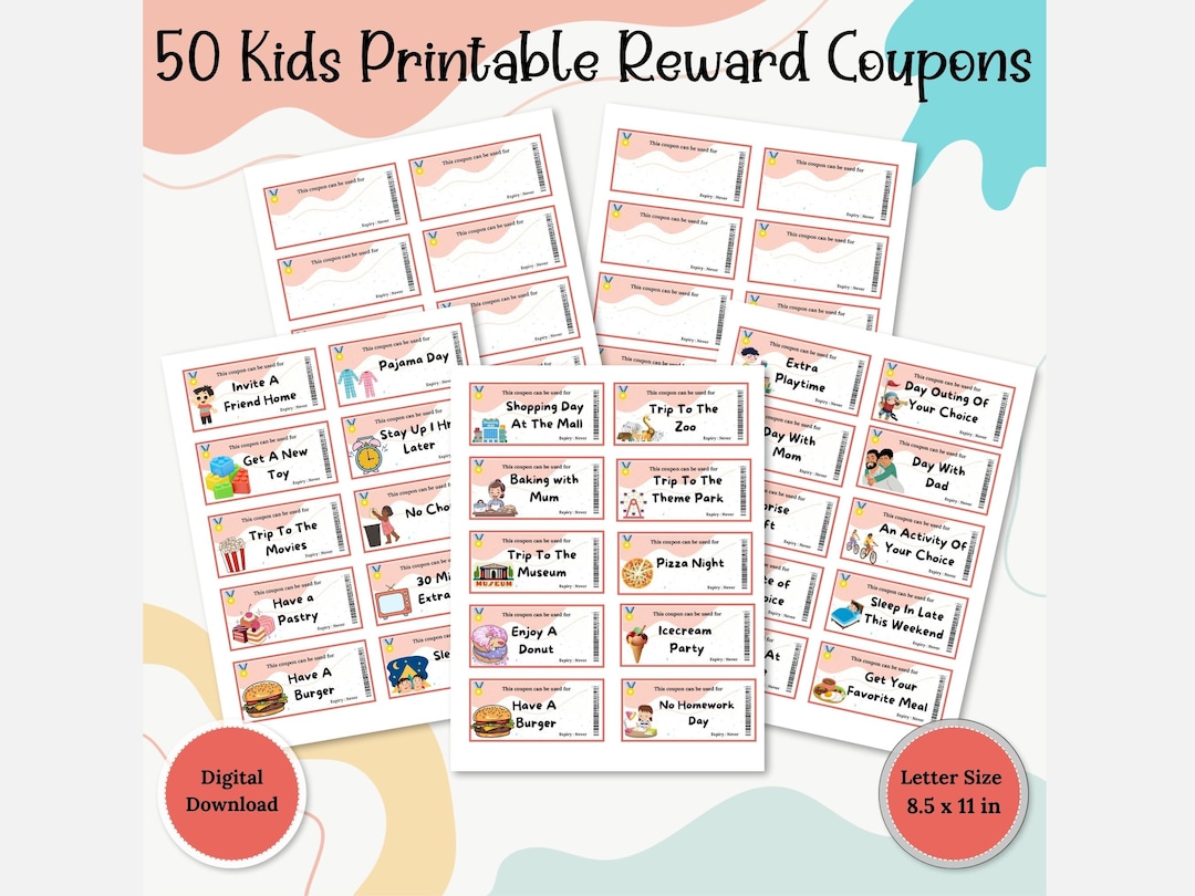 Printable Kids Reward Coupons Fun Behavior Incentive Charts for ...