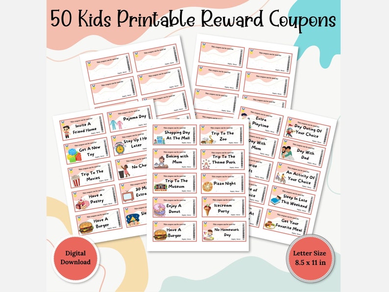 Printable Kids Reward Coupons Fun Behavior Incentive Charts for ...