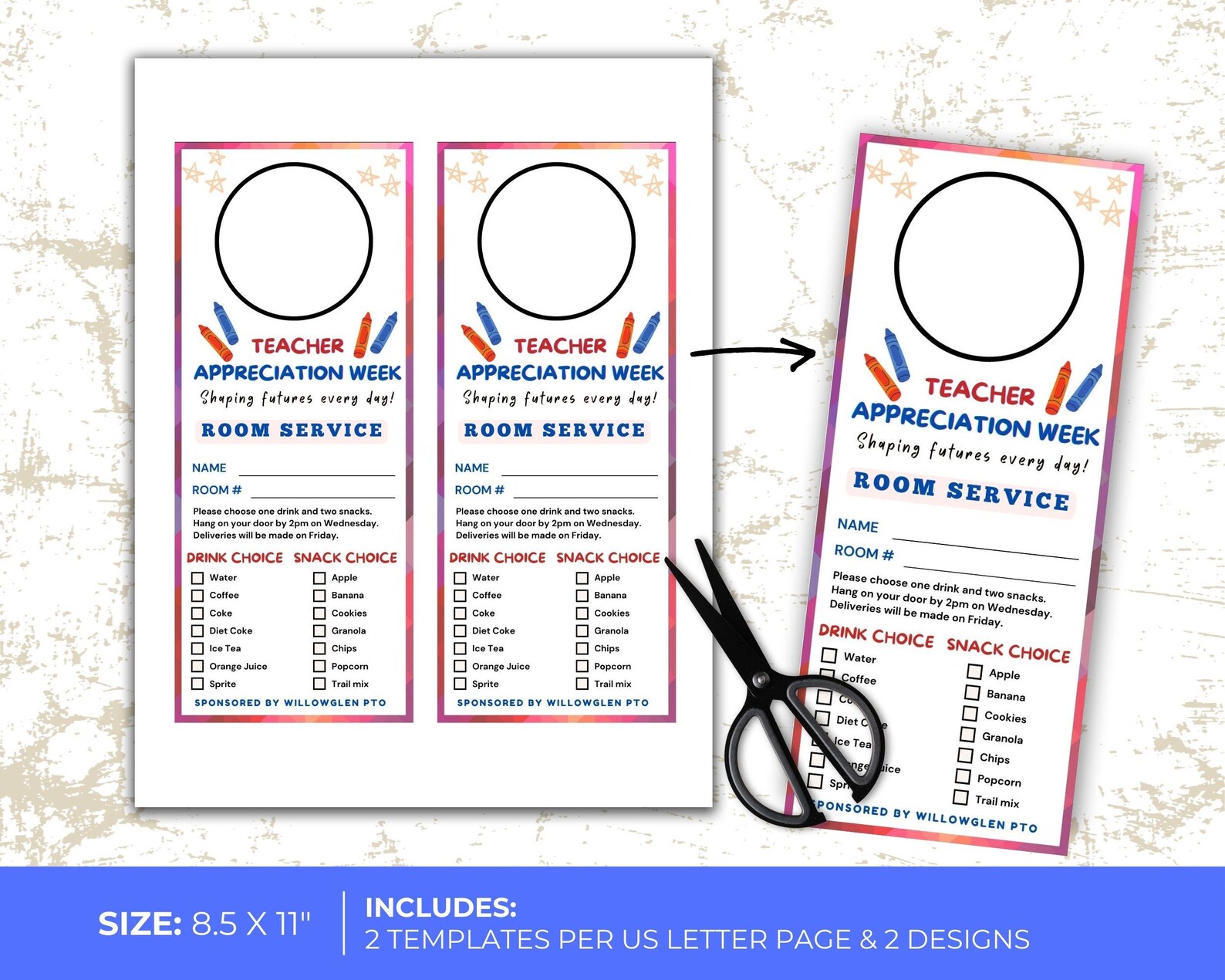 Teacher Appreciation Door Hanger Room Service Door Hanger Editable ...