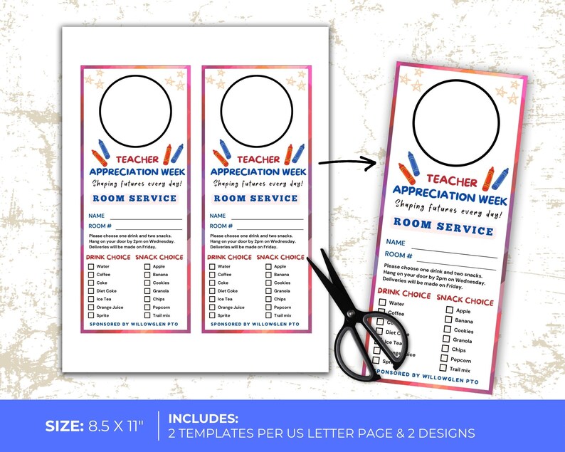 Teacher Appreciation Door Hanger Room Service Door Hanger Editable ...