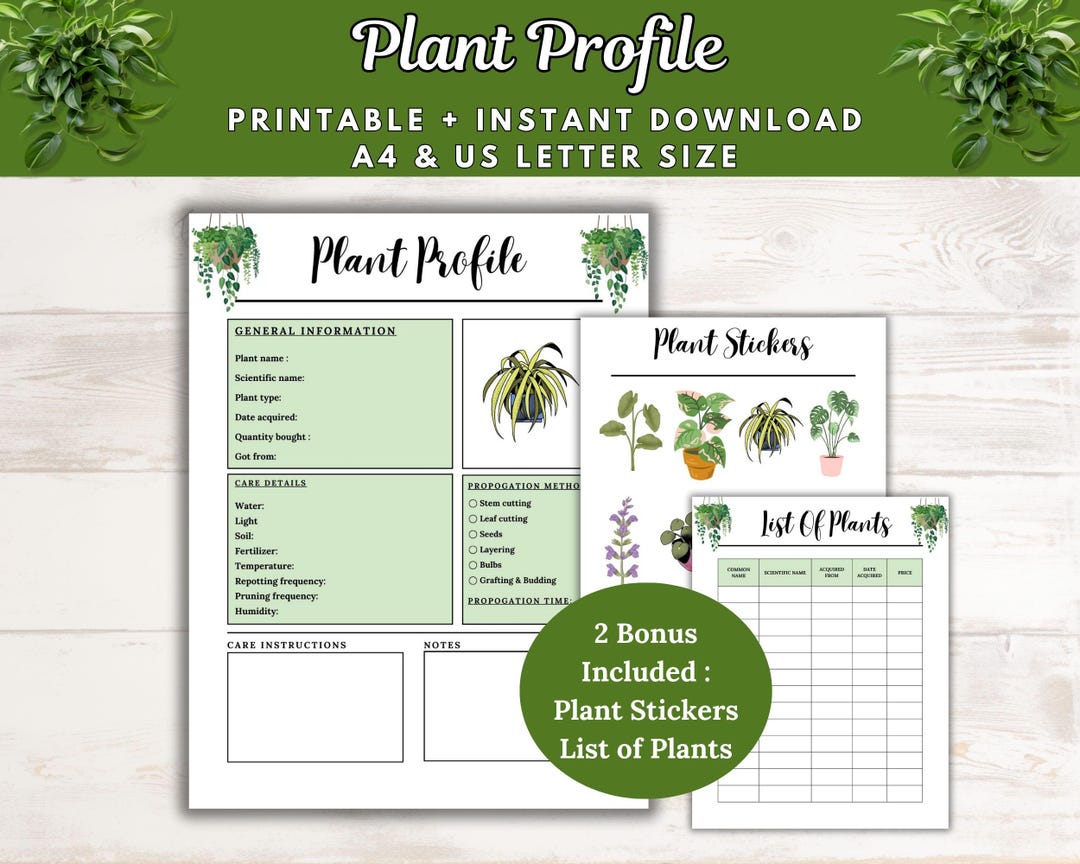 Printable Plant Profile Template Houseplant Care Sheet Plant Tracker PDF Indoor Plant Journal ...