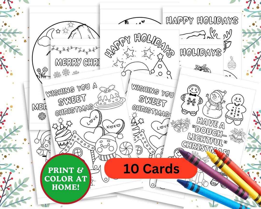 Christmas Coloring Cards Printable Coloring Christmas Cards Holiday ...