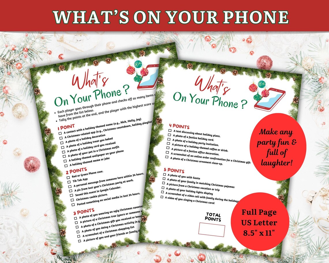 Holiday Office Party Whats on Your Phone Game, Xmas Games, Christmas Work Party Game, Office ...