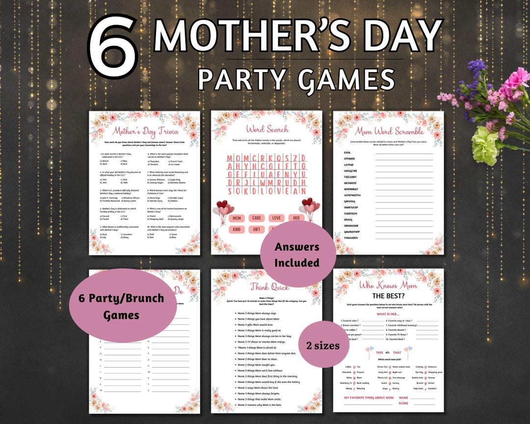 Mothers Day Activity Bundle, Mother's Day Brunch Games Bundle, Mothers ...
