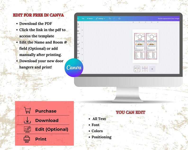 Teacher Appreciation Door Hanger Room Service Door Hanger Editable ...