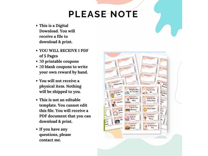 Printable Kids Reward Coupons Fun Behavior Incentive Charts for ...