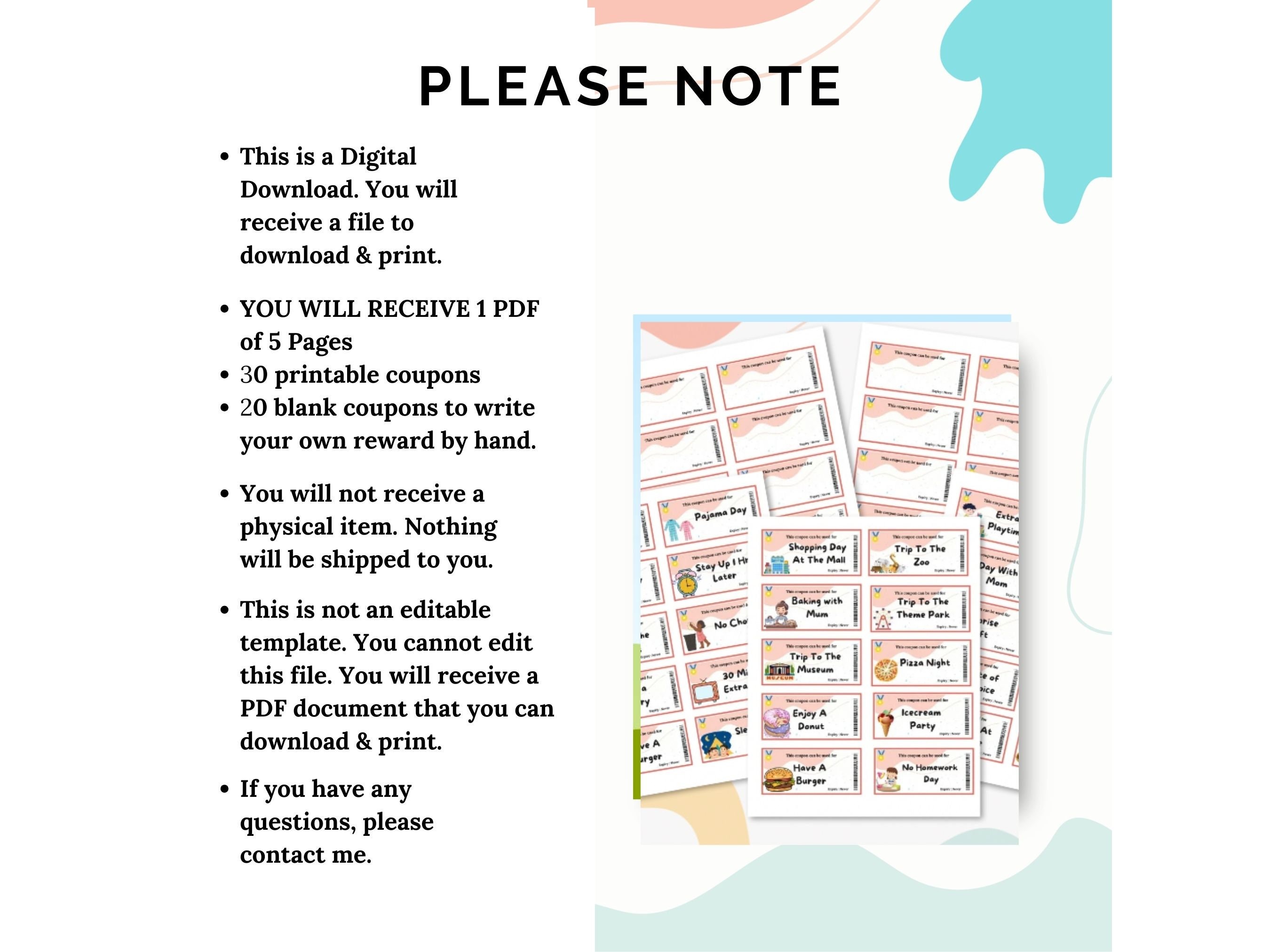 Printable Kids Reward Coupons Fun Behavior Incentive Charts for ...