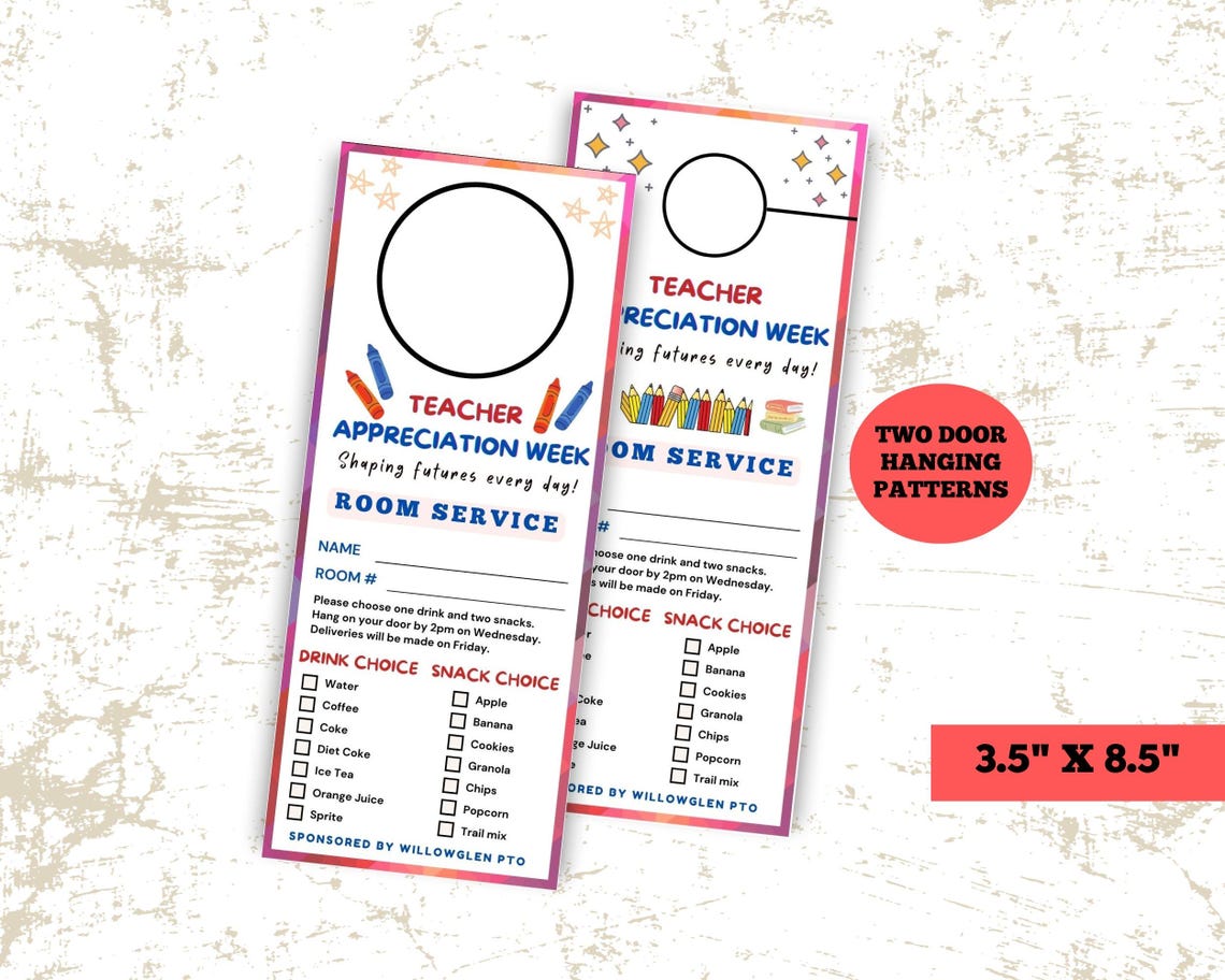 Teacher Appreciation Door Hanger Room Service Door Hanger Editable ...