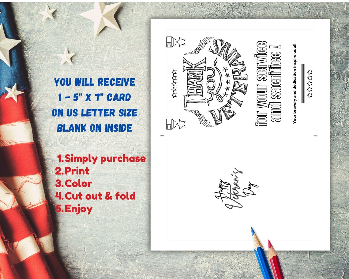 Veterans Day Card, Veterans Day Craft, Military Coloring, Thank You ...