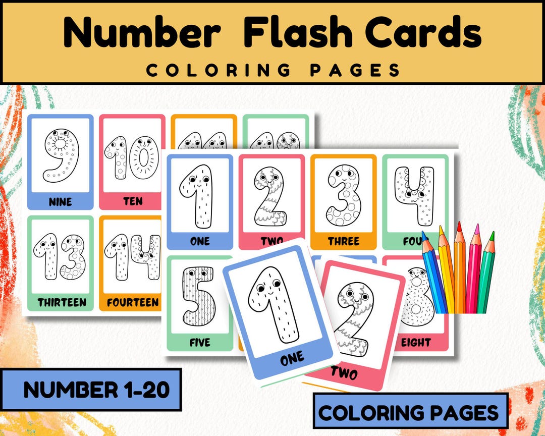 Number Flash Cards 1-20, Number Coloring Pages, Number Flashcards ...