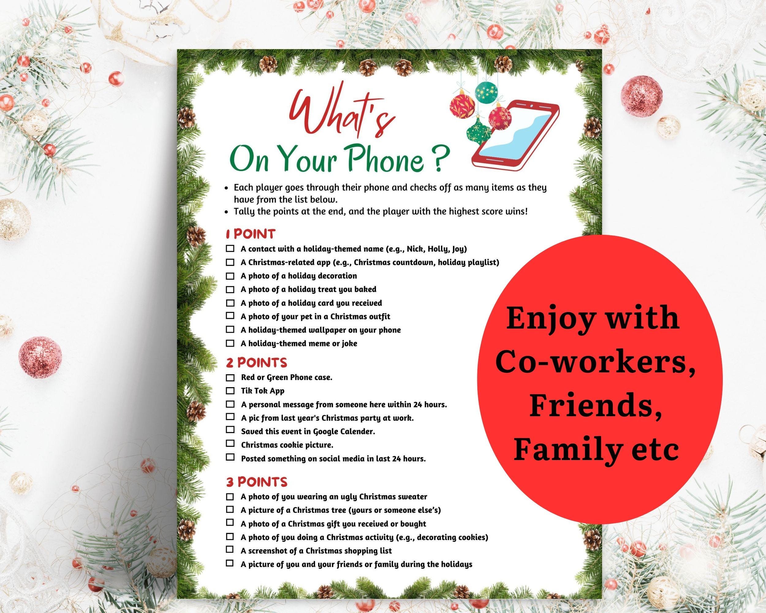 Holiday Office Party Whats on Your Phone Game, Xmas Games, Christmas ...