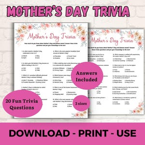 Mothers Day Trivia Mothers Day Brunch Games Trivia for Mothers Easy ...