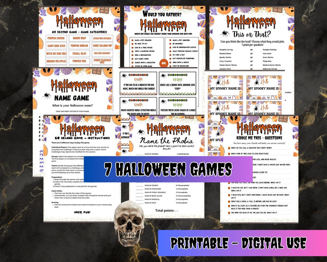 Halloween Game Bundle Printable Games for Kids and Adults Classroom ...