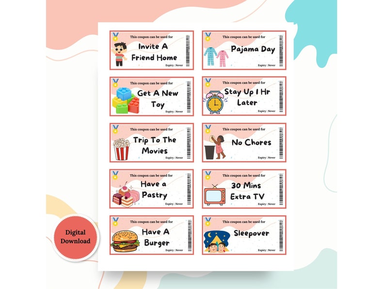 Printable Kids Reward Coupons Fun Behavior Incentive Charts for ...