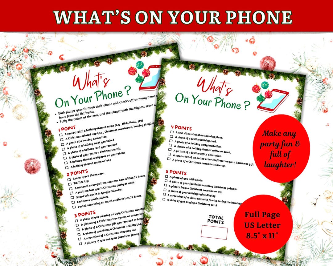 Whats on Your Phone Christmas Game Printable Holiday Party Game for ...