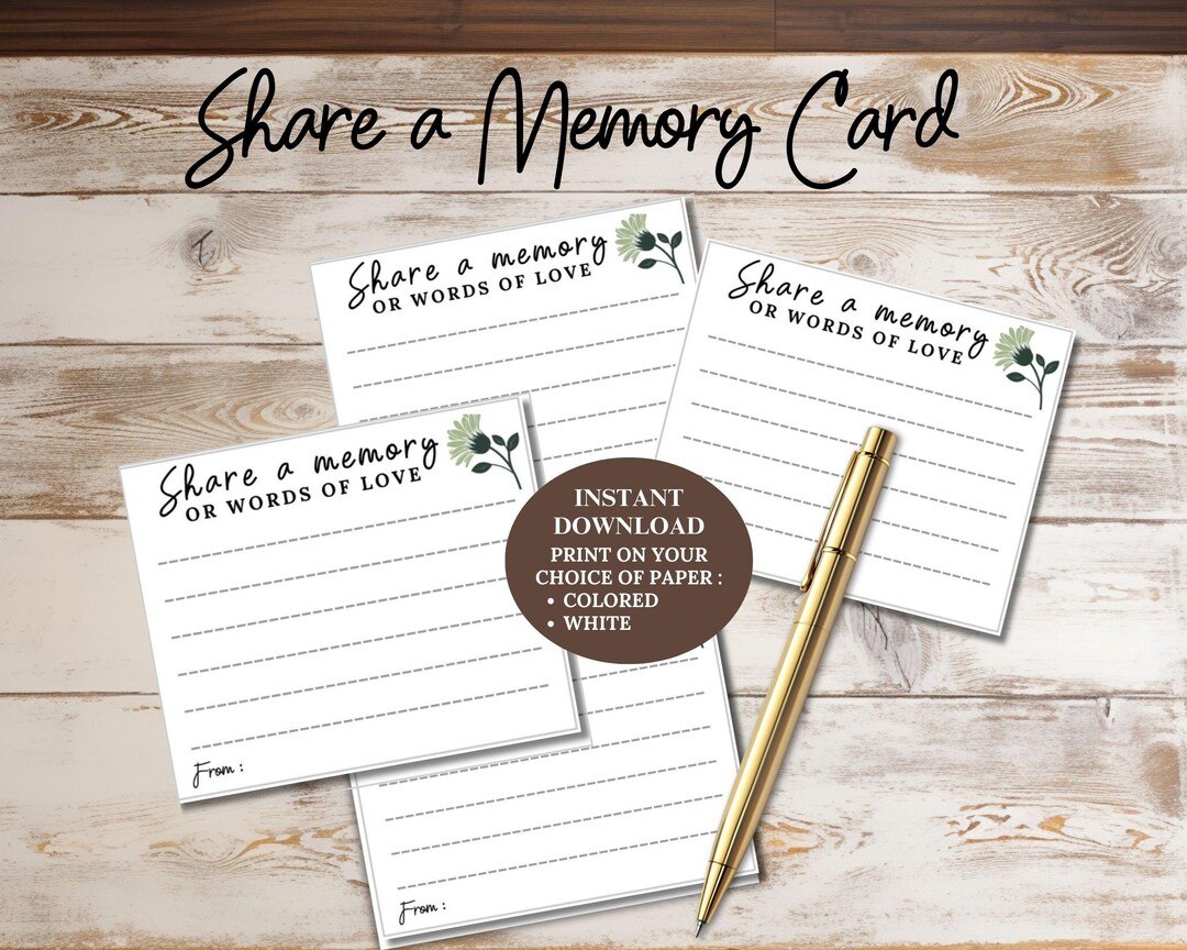 Share a Memory Card Printable Celebration of Life Keepsake Funeral ...