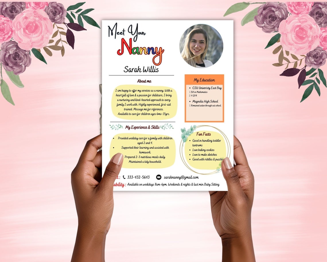 Meet Your Nanny, Nanny Template, Nanny Profile Professional Flyer ...