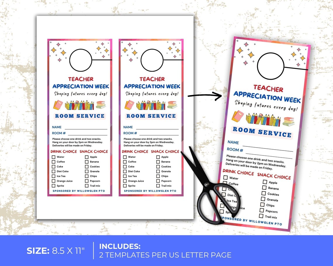 Teacher Appreciation Door Hanger Room Service Door Hanger Editable ...