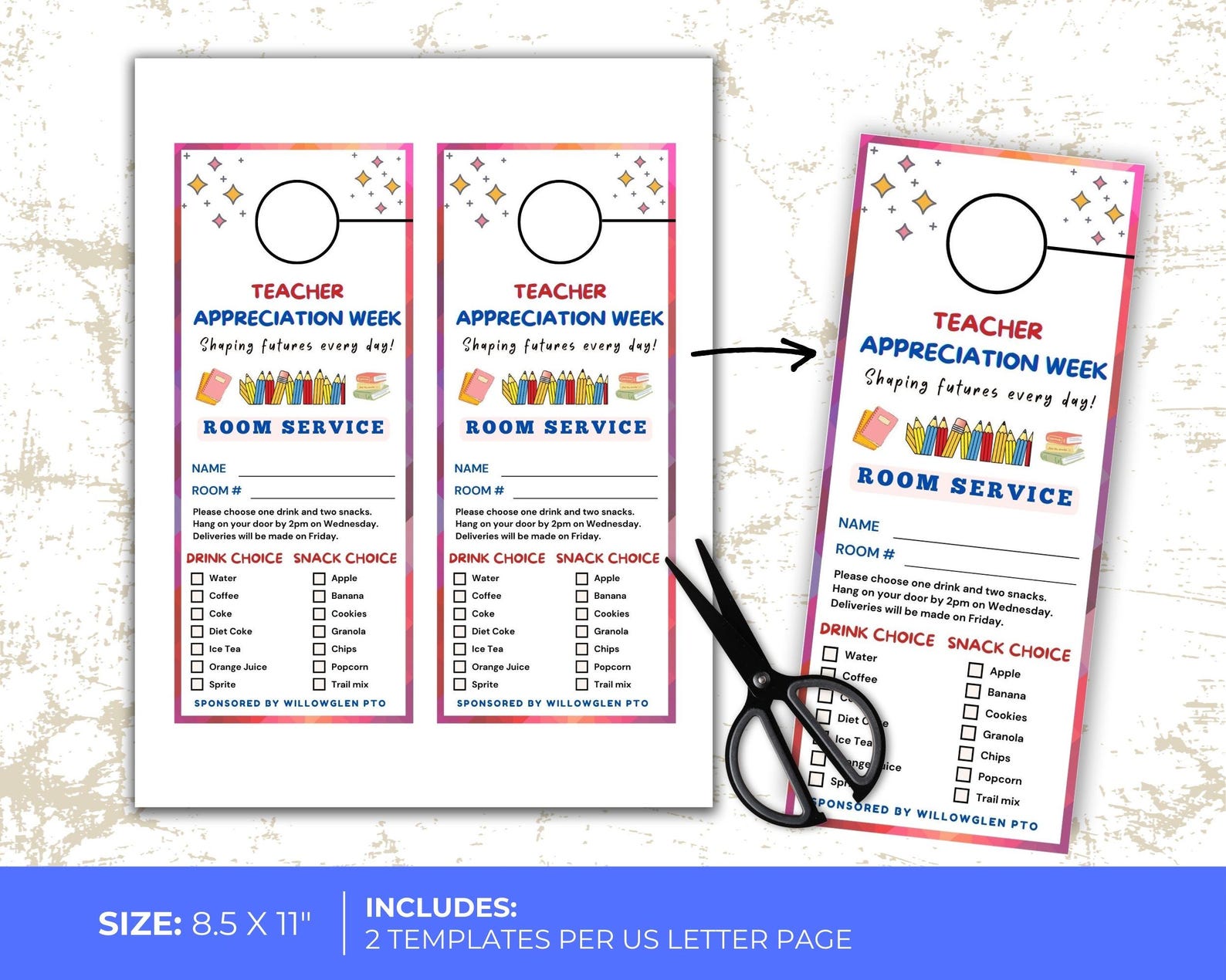 Teacher Appreciation Door Hanger Room Service Door Hanger Editable ...