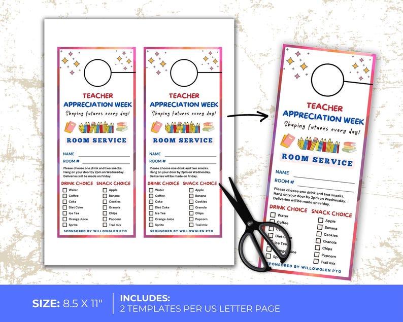 Teacher Appreciation Door Hanger Room Service Door Hanger Editable ...