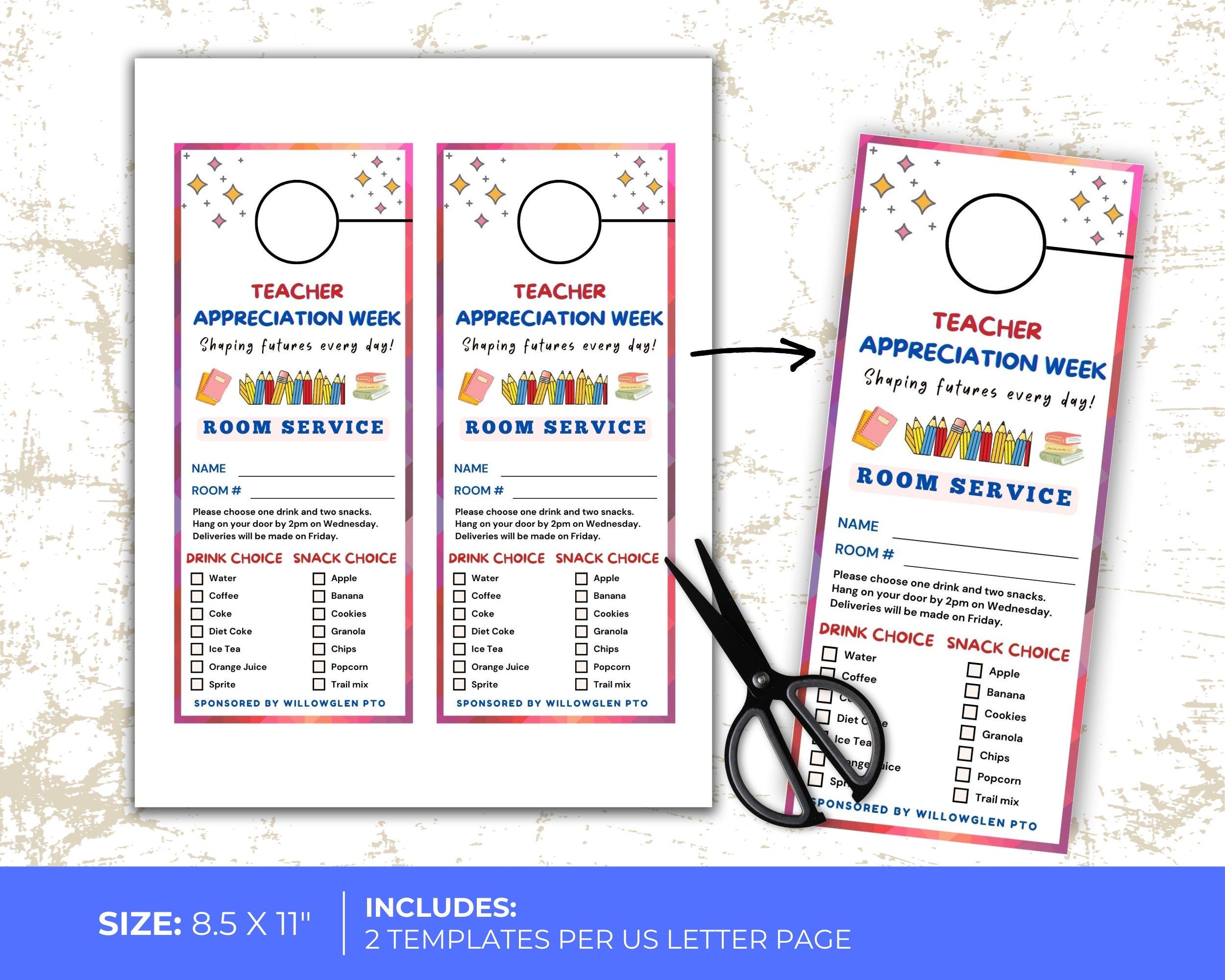 Teacher Appreciation Door Hanger Room Service Door Hanger Editable ...