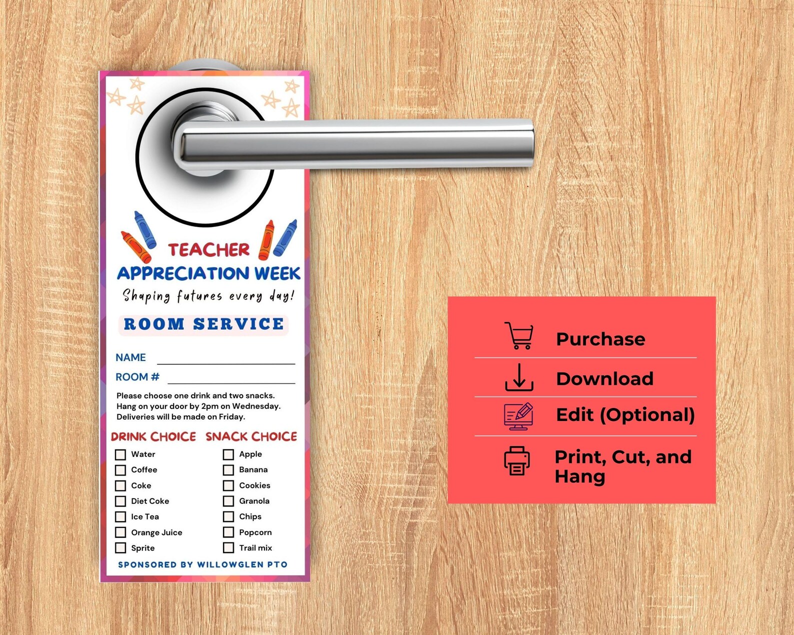 Teacher Appreciation Door Hanger Room Service Door Hanger Editable ...