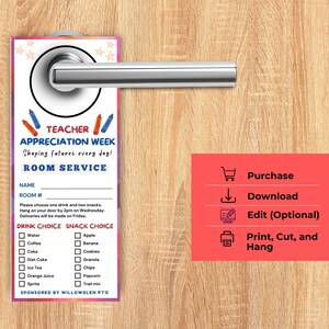 Teacher Appreciation Door Hanger Room Service Door Hanger Editable ...