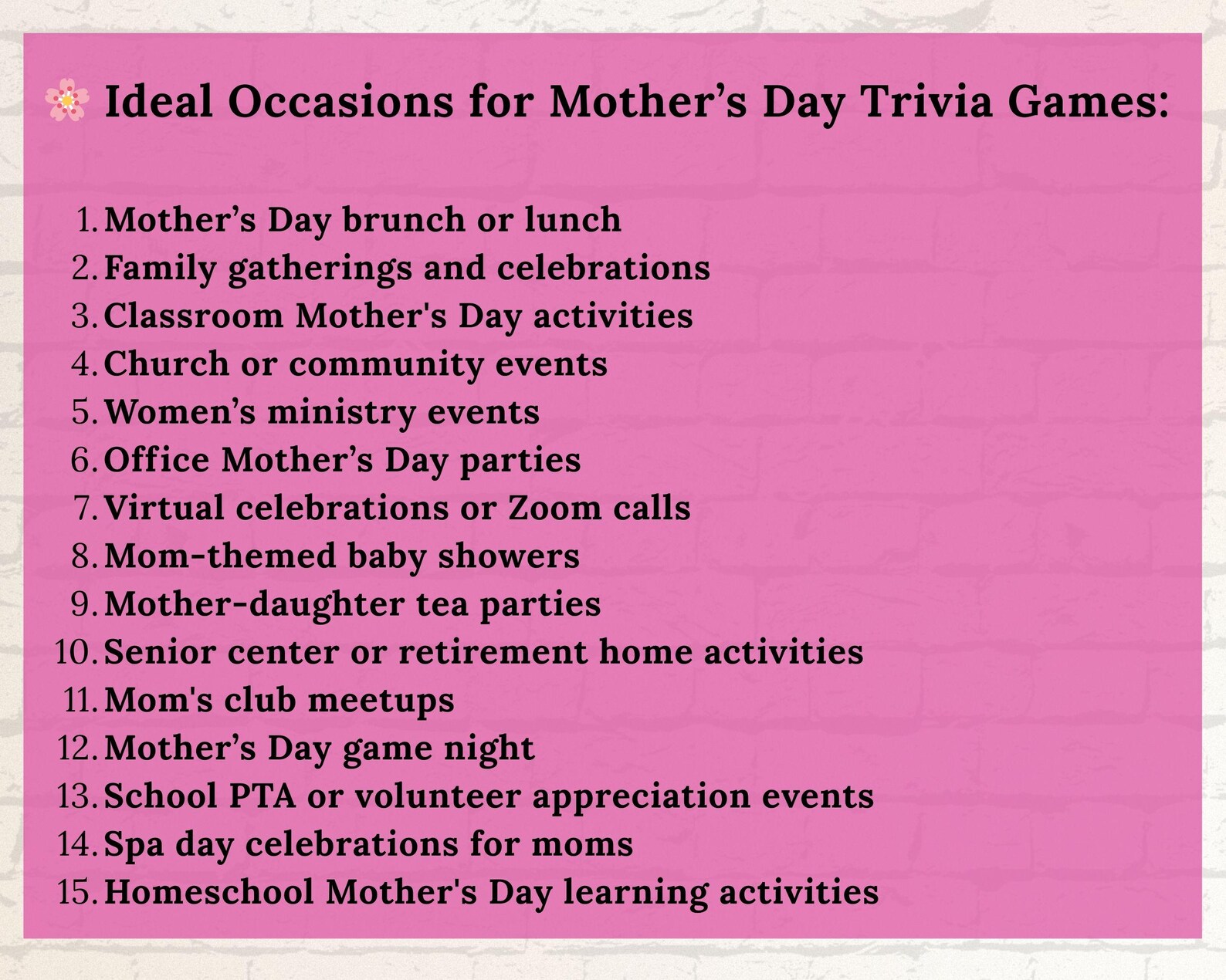 Mothers Day Trivia Mothers Day Brunch Games Trivia for Mothers Easy ...