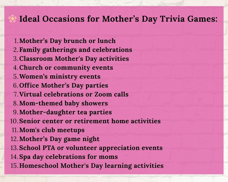 Mothers Day Trivia Mothers Day Brunch Games Trivia for Mothers Easy ...