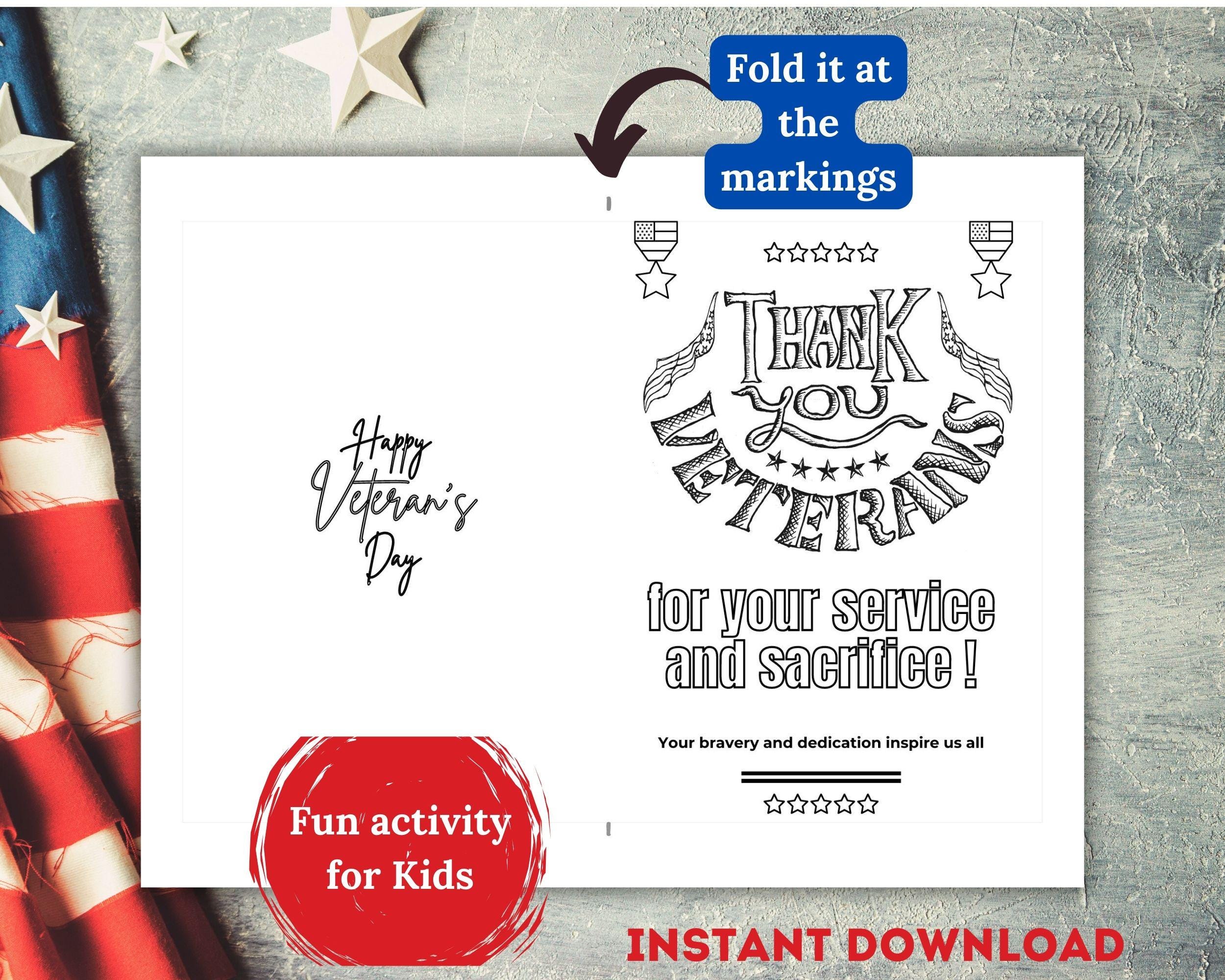 Veterans Day Card, Veterans Day Craft, Military Coloring, Thank You ...