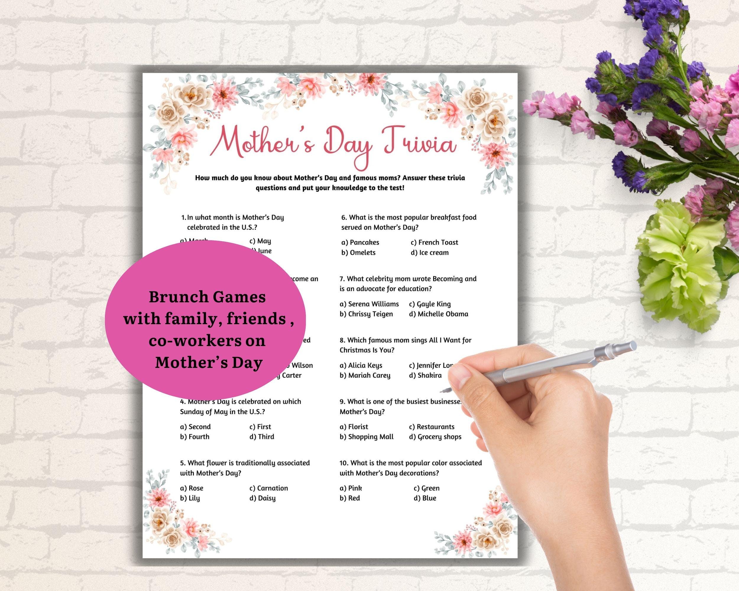 Mothers Day Trivia Mothers Day Brunch Games Trivia for Mothers Easy ...