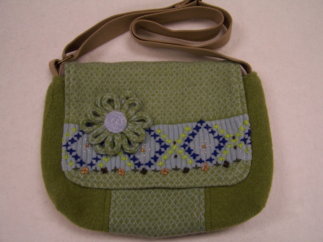 Handmade Recycled Felted Wool Sweater Purse / Messenger Style W ...