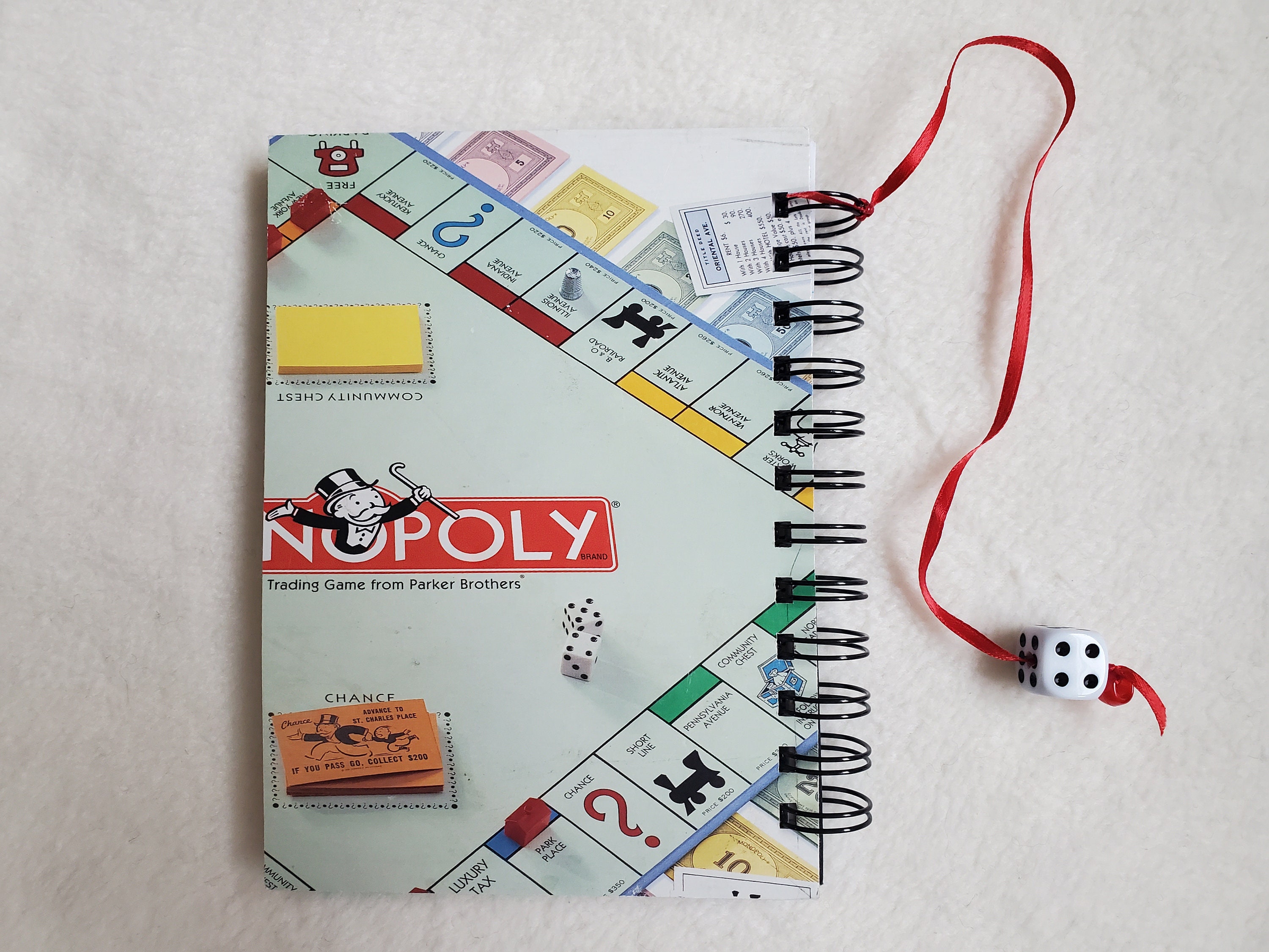 Recycled Monopoly Board Spiral Bound Journal Upcycled Tablet Notebook ...
