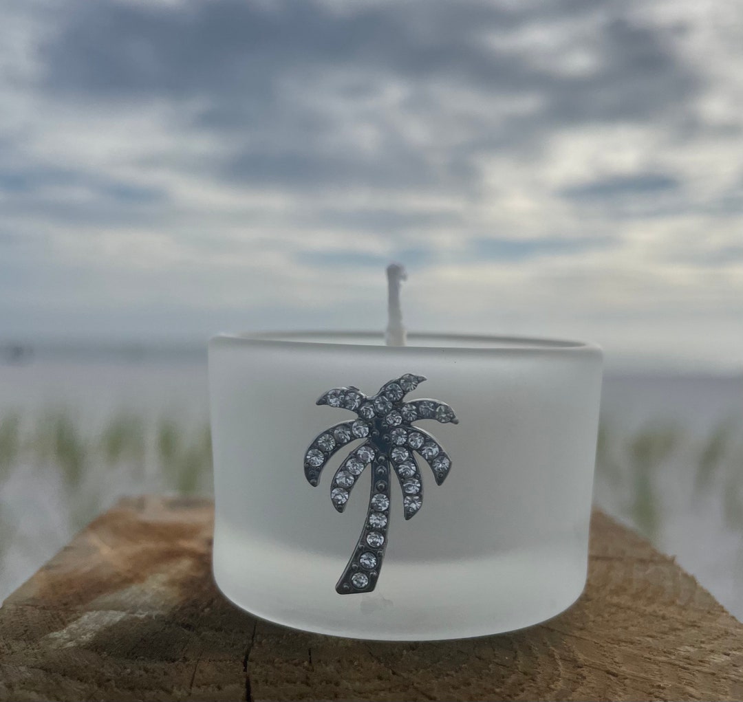Palm Tree Tea Light Decorate Your Zoom Room, Two 1 1/2 Frosted Glass ...