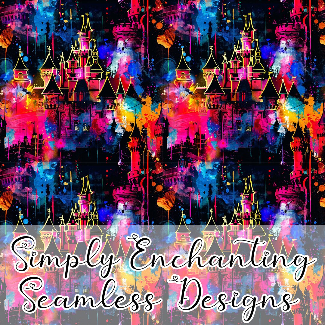 Neon Castle Seamless Pattern: Commercial Use Fabric Design (digital ...