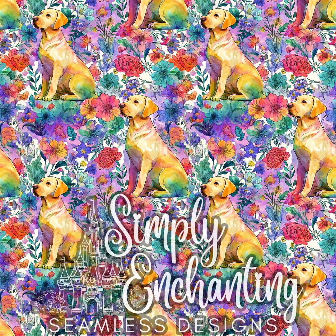 Rainbow Labrador Retriever Seamless Pattern | Bright Dog Floral Digital ...