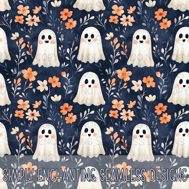 Happy Ghost Seamless Pattern for Fabric DIGITAL DOWNLOAD, Watercolor ...