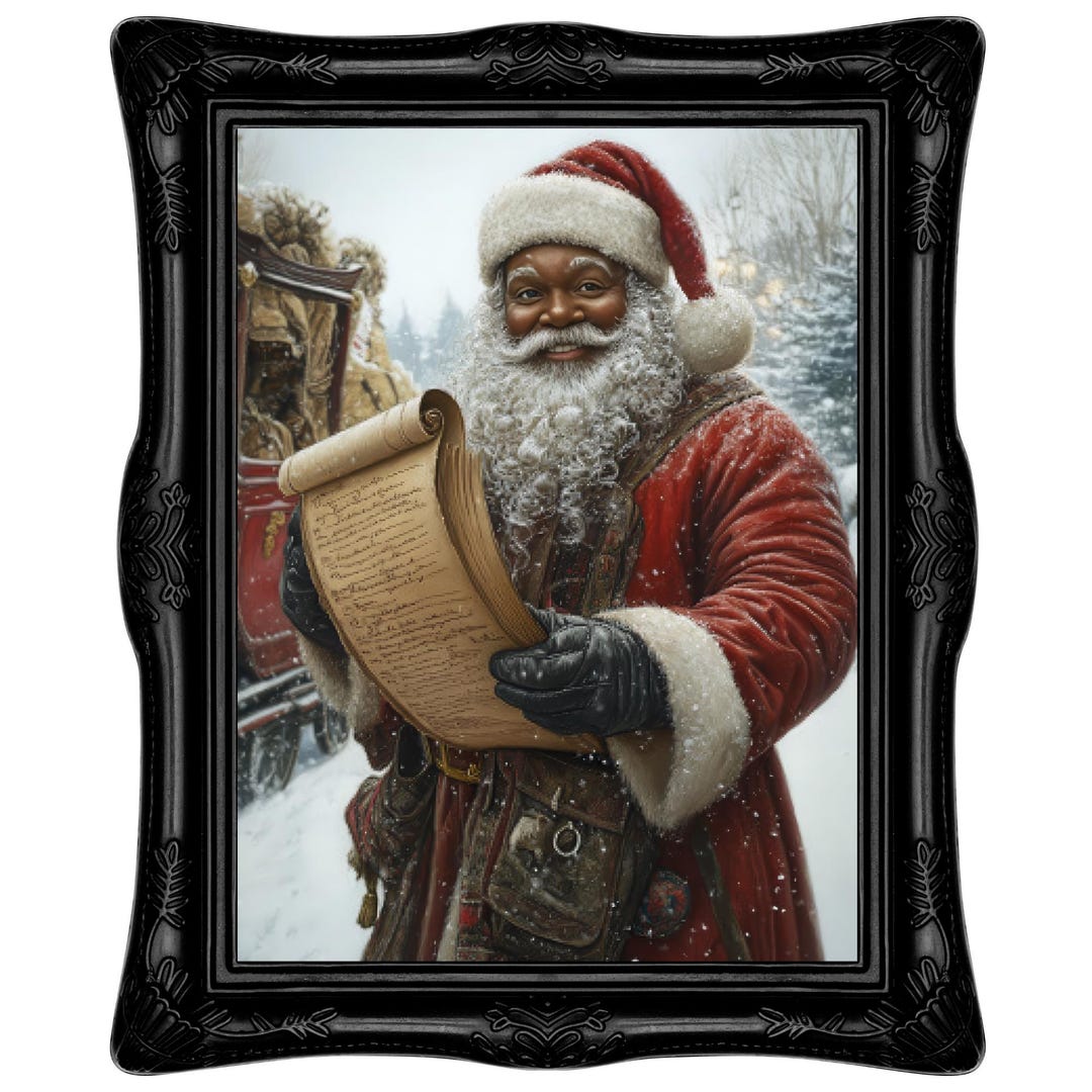 Black Santa Christmas List Art Print: Holiday Wall Decor (digital ...